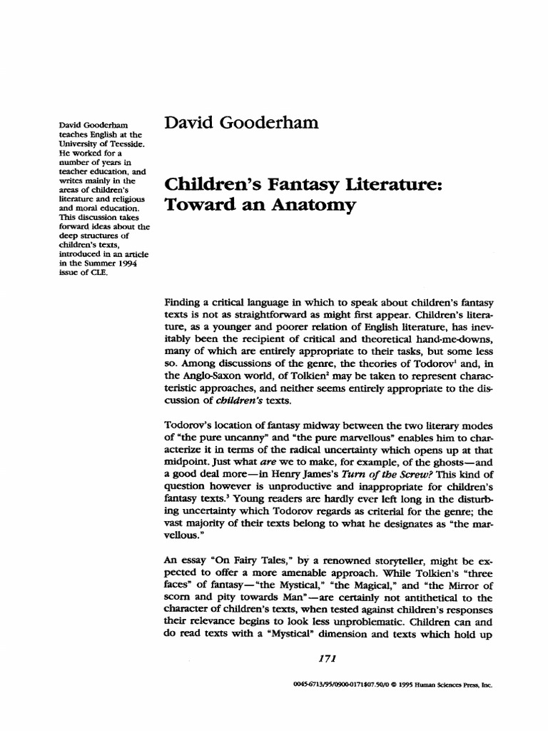 Gooderham - 1995 - Children's Fantasy Literature Toward An Anatomy ...