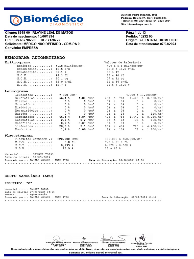 Resultado - BIOMEDICO DIAGNOSTICO - 2113389254171 | PDF | Colesterol | Especialidades médicas