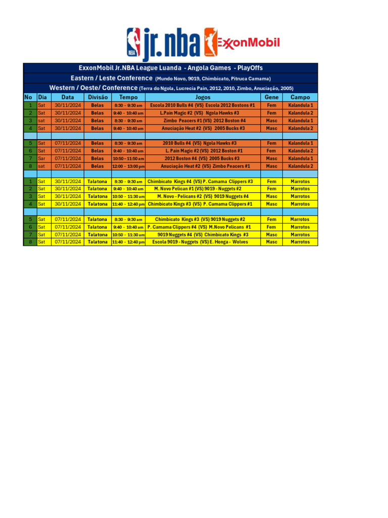 Jr. NBA Luanda Playoffs Schedule 2024 | PDF