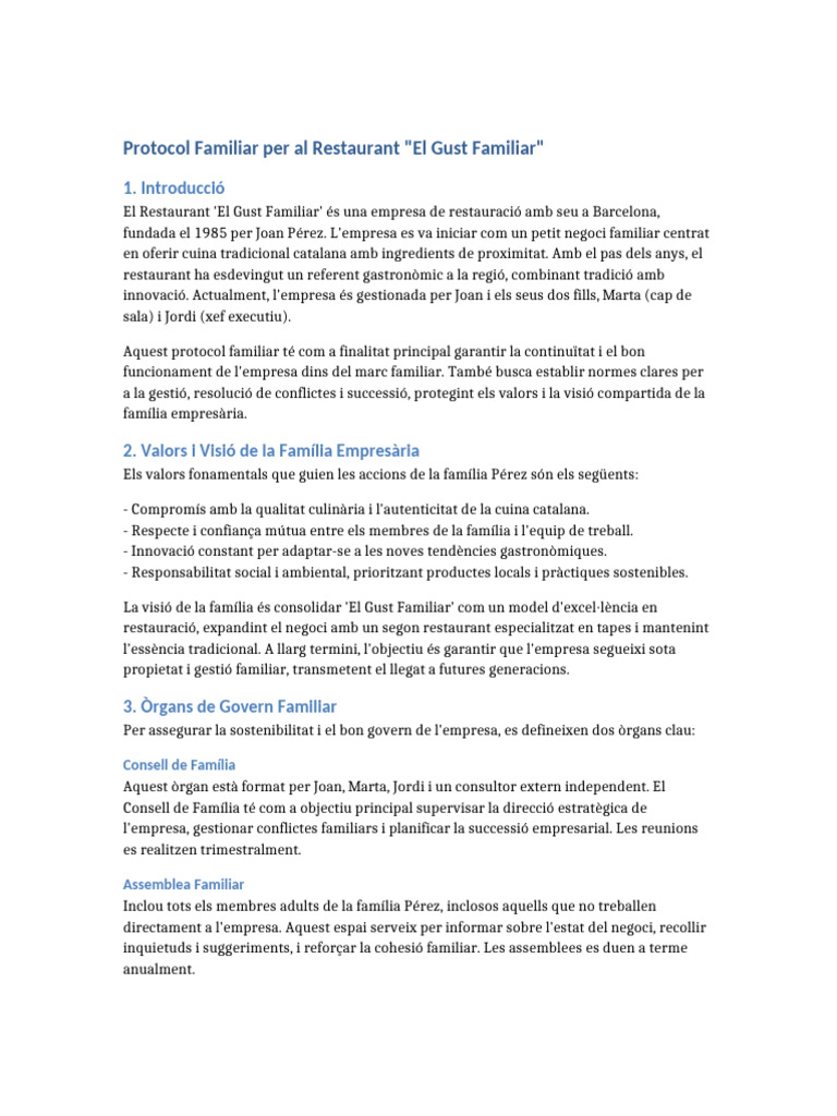 Protocol Familiar Restaurant El Gust Familiar Extens | PDF