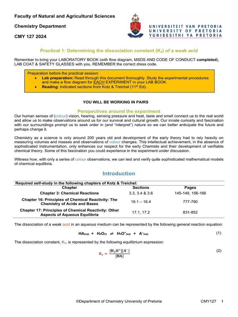 CMY127 Prac 1 Instruction Sheet 2024 (AlR Edit) | PDF | Acid | Chemical ...