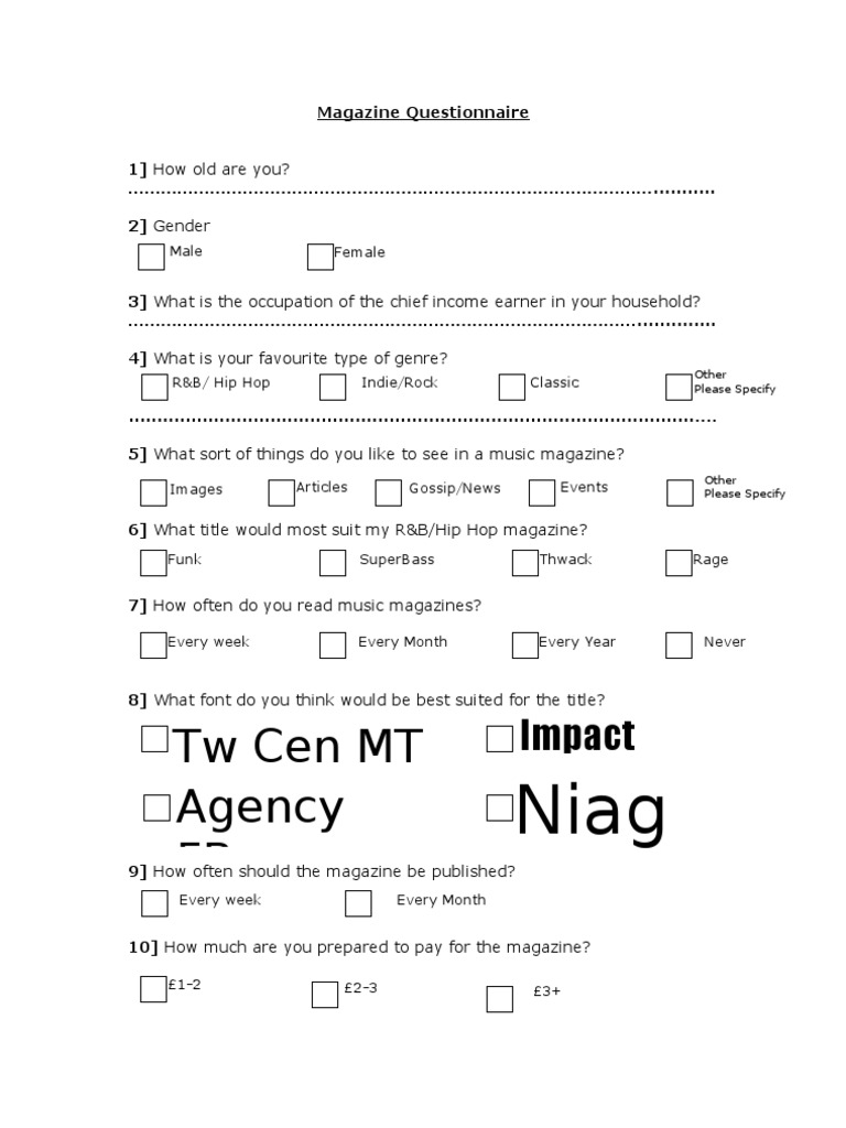 Magazine Questionnaire. | PDF