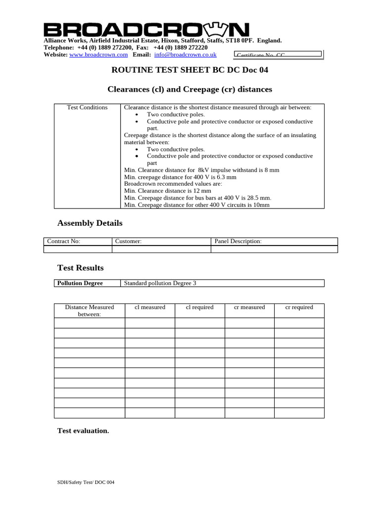Testing Certificates_Creepage and Clearance | PDF