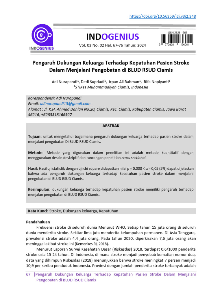 Pengaruh Dukungan Keluarga Terhadap Kepatuhan Pasien Stroke Dalam Menjalani Peng | PDF