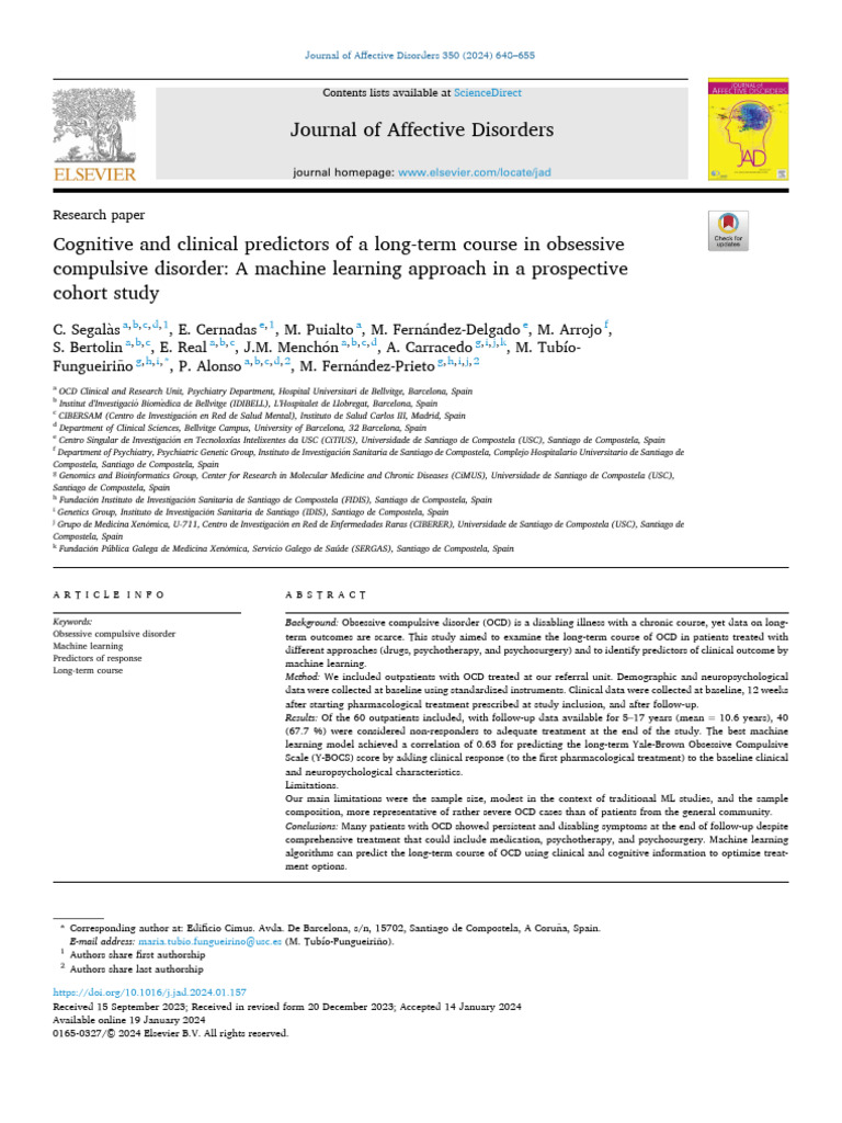 OCD Long-Term Outcomes via Machine Learning | PDF | Obsessive ...