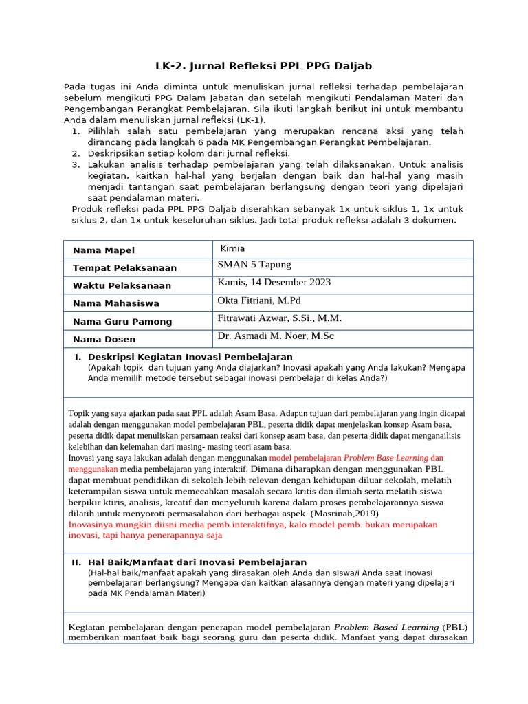 Produk Bahan Refleksi. Okta | PDF