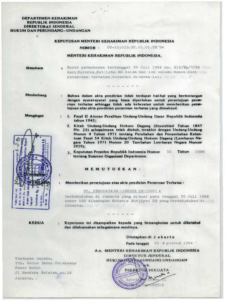 SK Kementrian Kehakiman PT PLN (1) | PDF