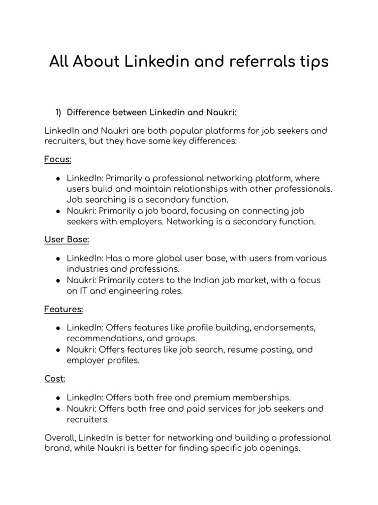 LinkedIn Job Search and Referral Tips | PDF | Linked In | Recruitment