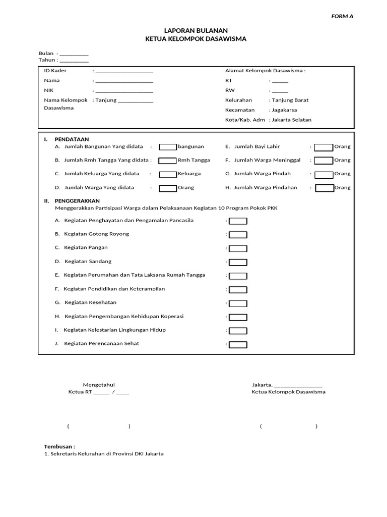 Form Laporan Dasawisma 2022 | PDF