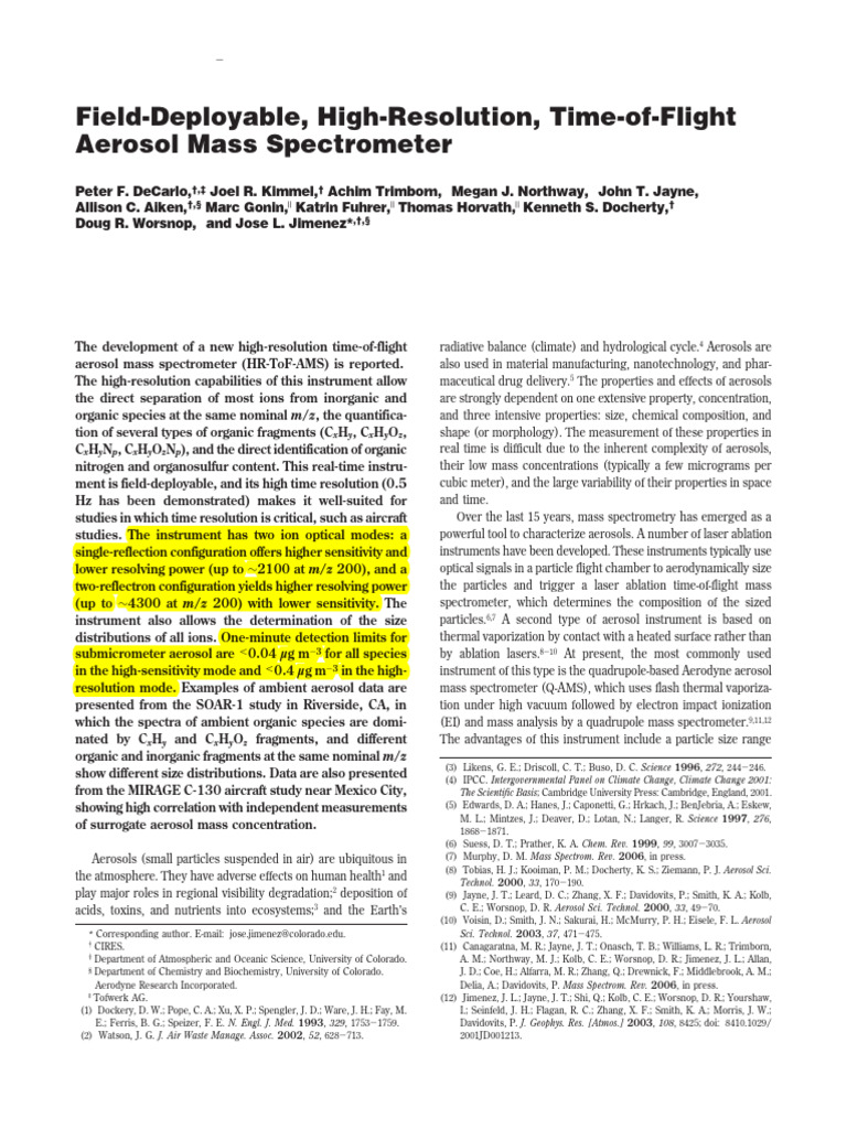 DeCarlo_HRToFAMS_complete_published | PDF | Physical Sciences | Applied And Interdisciplinary ...