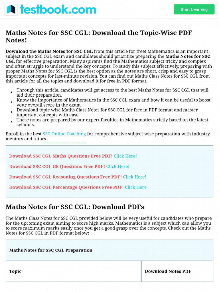 Maths Notes For SSC CGL | PDF