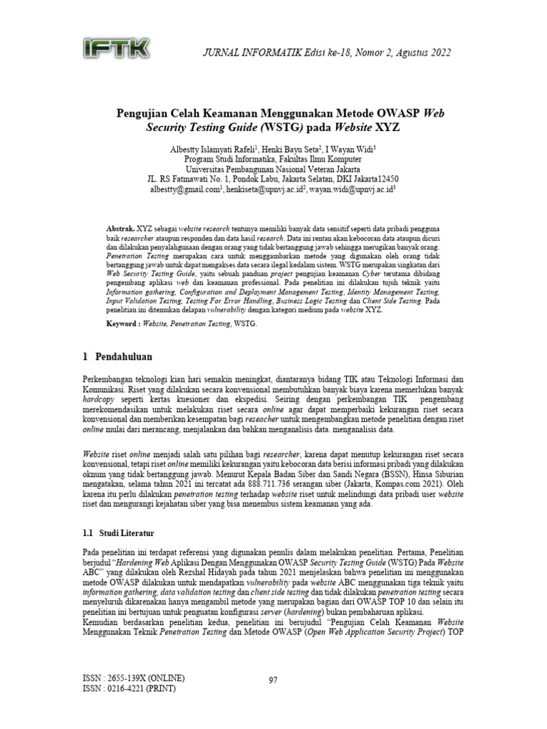 (WSTG) Pengujian Celah Keamanan Menggunakan Metode OWASP Web | PDF