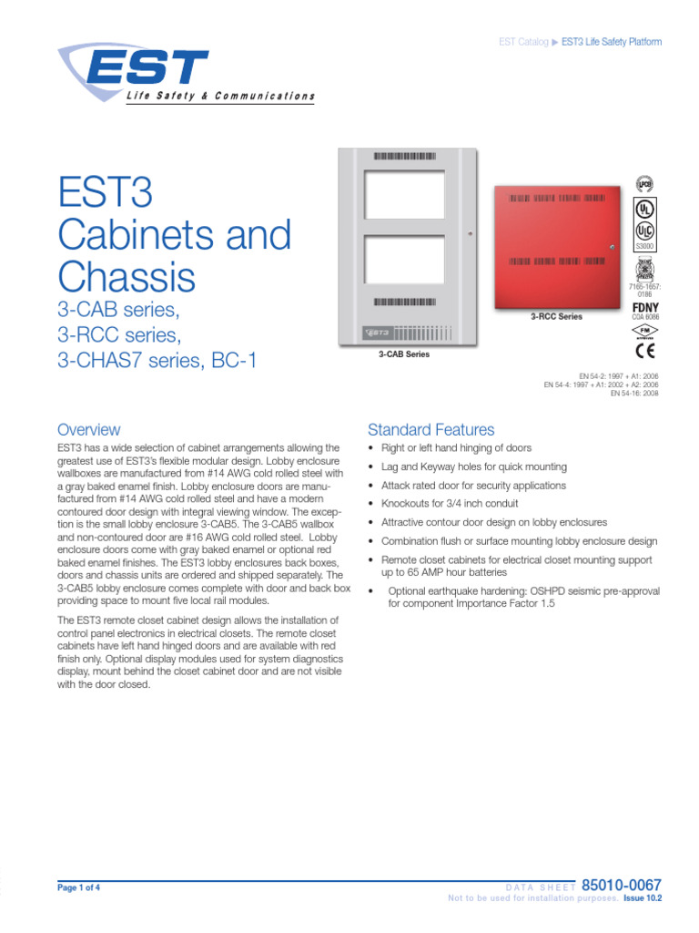 EST3 Enclosures & Cabinets Guide | PDF | Door | Network Switch