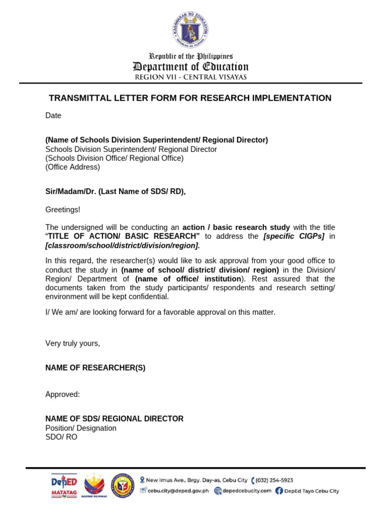 Transmittal Letter For Research Approval Pdf