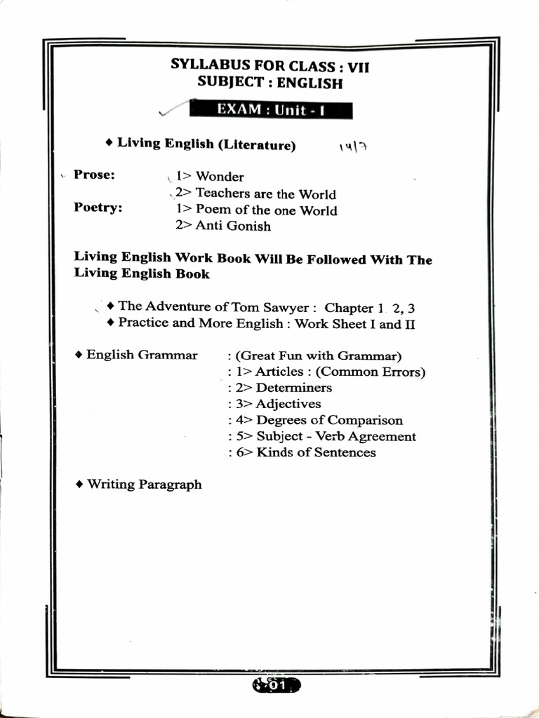Class 7 English (SYLLABUS) | PDF | English Language | Subject (Grammar)