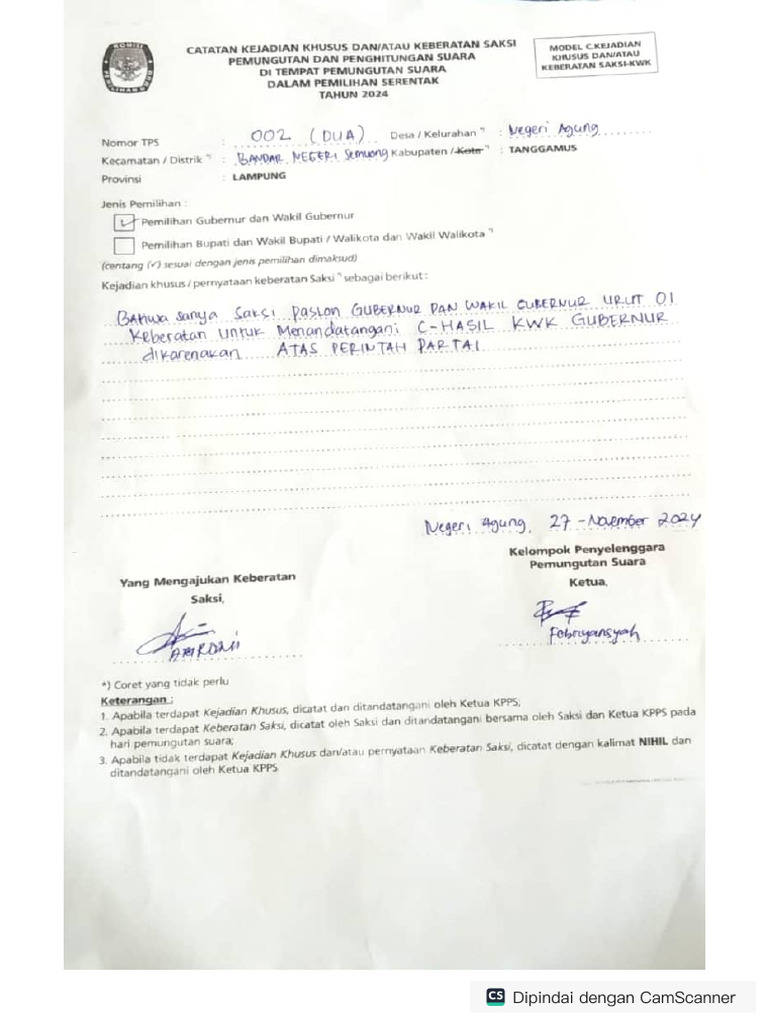 Form Kejadian Khusus Tps 2 | PDF