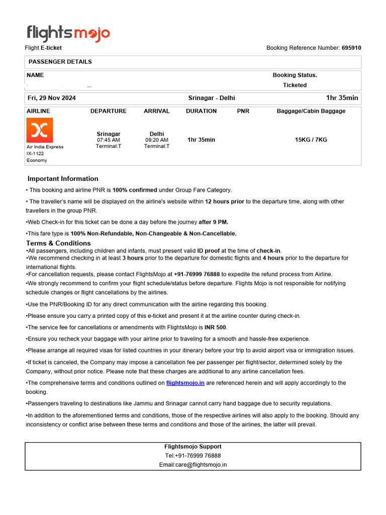 Sxr del flight mojo ticket sample | PDF | Airlines | Aviation