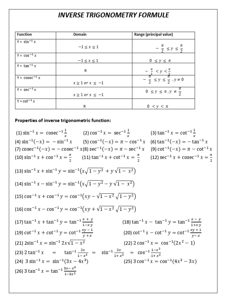 Inverse Trigonometric Formule | PDF | Mathematical Analysis | Functions ...