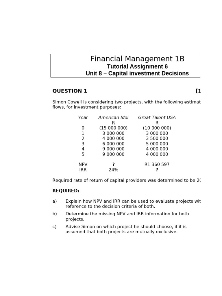 Tutorial 6 Eng - Capital Investment Decisions | PDF | Internal Rate Of ...