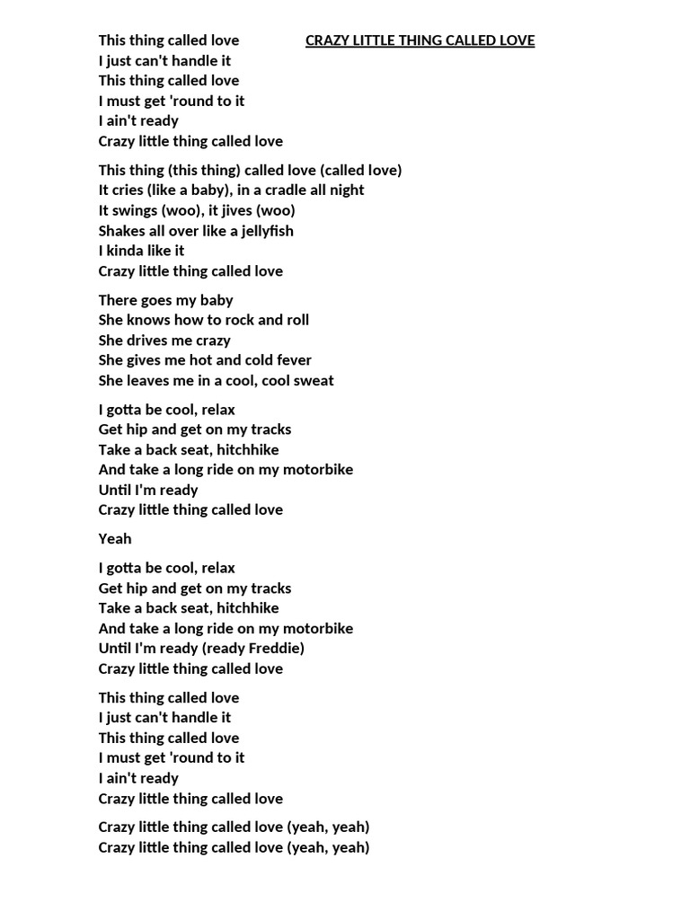 Crazy Little Thing Called Love Lyrics | PDF