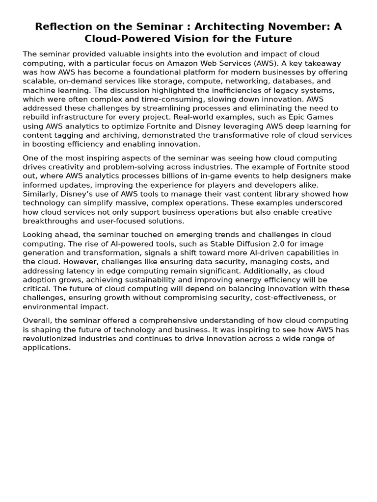 Reflection on the Seminar another | PDF | Cloud Computing | Amazon Web Services