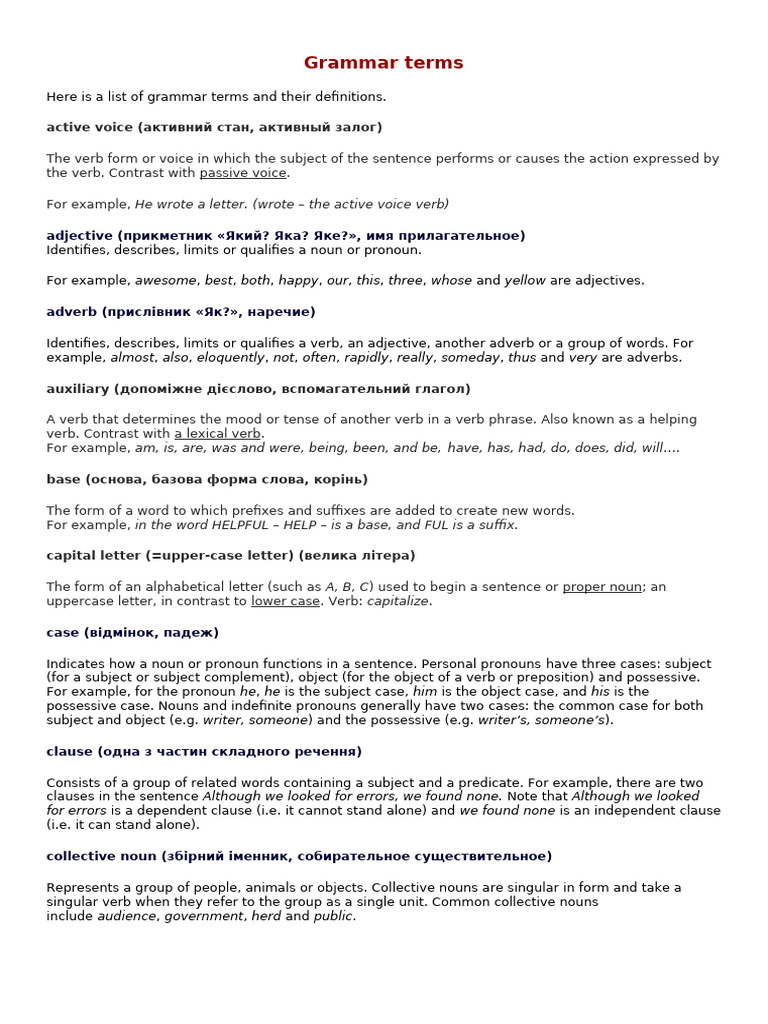 Basic Grammatical Terms | PDF | Verb | Subject (Grammar)