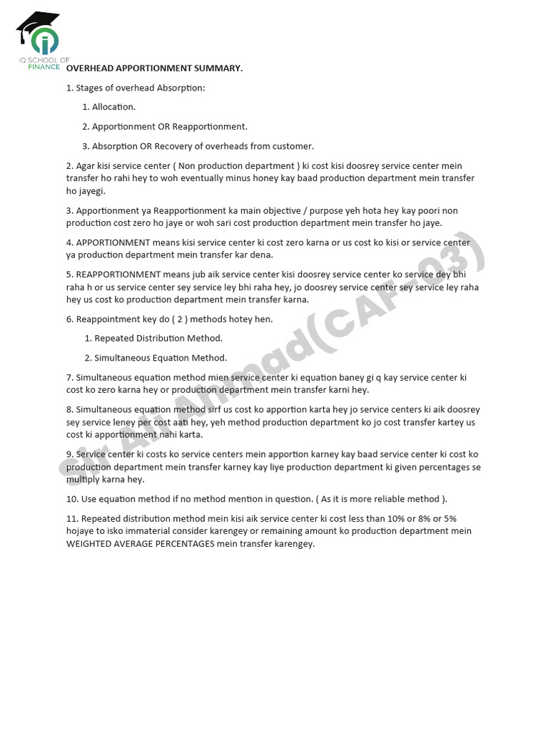 overhead apportionment summary | PDF