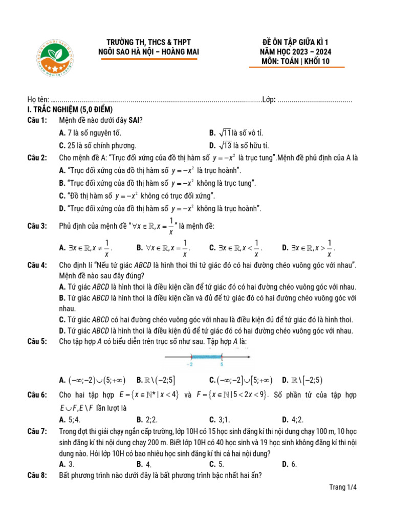 Đề ôn tập GK1 | PDF