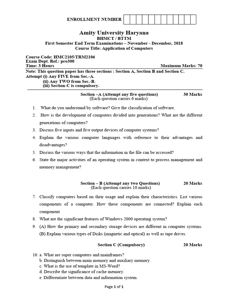 BHMCT-I Application of Computers - Out | PDF