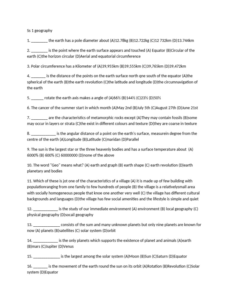 Geography Basics for JSS 1 Students | PDF | Planets | Solar System