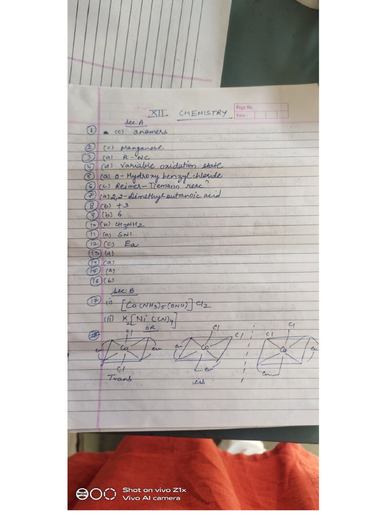 12 Chem Q Paper, Answer Key | PDF