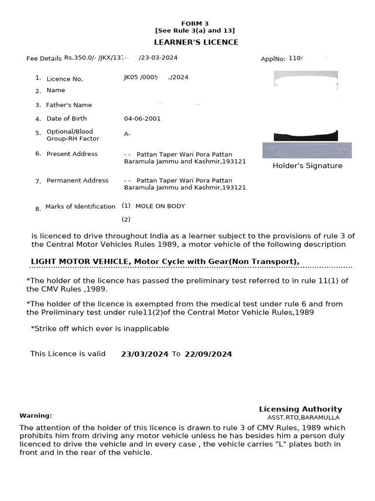 Jammu and Kashmir Driving Licence | PDF