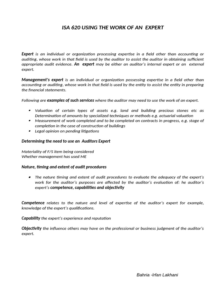 ISA 620 | PDF | Audit | Expert