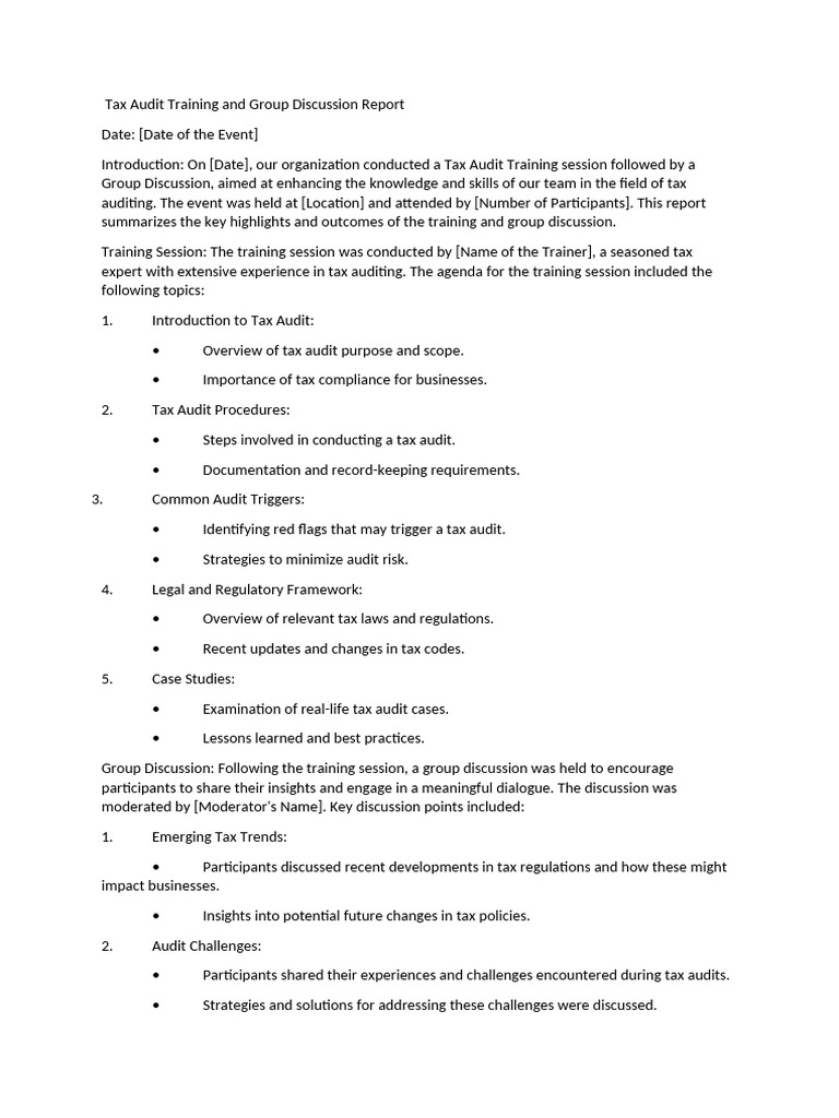 Tax Audit Training and Group Discussion Report | PDF | Audit | Taxes