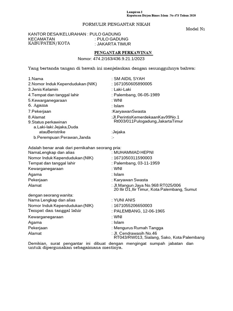 SK - Pernikahan - SM Aidil Syah | PDF