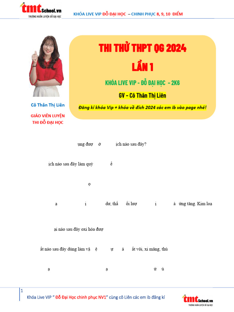 Ä á» THI THá»¬ Láº¦N 1 - 2024 - Lá» P Vá» Ä Ã CH 2K6 | PDF