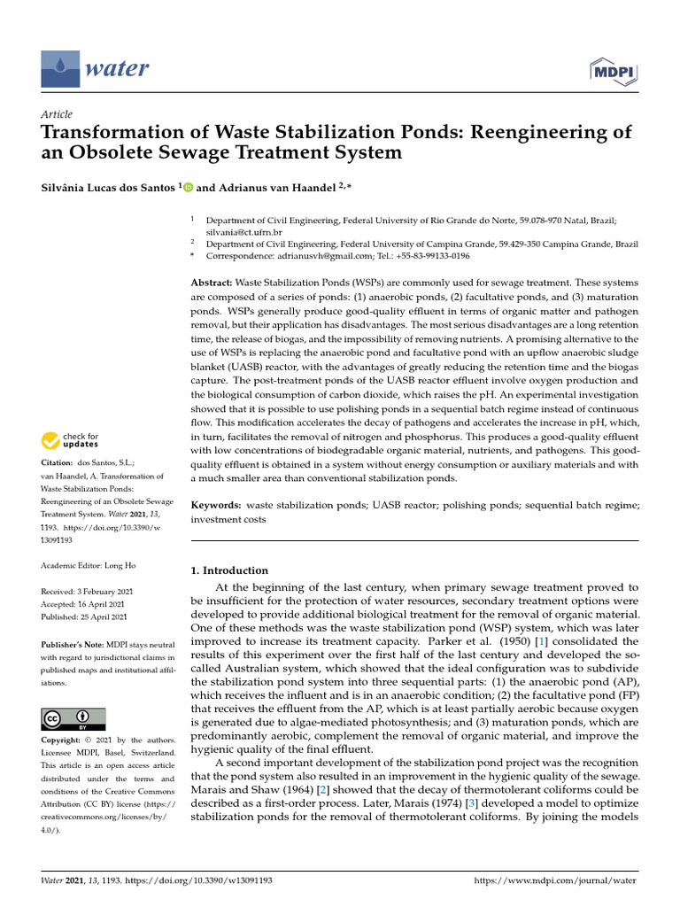 Transformation of Waste Stabilization Ponds Reengineering of Reengineering of an Obsolete Sewage ...