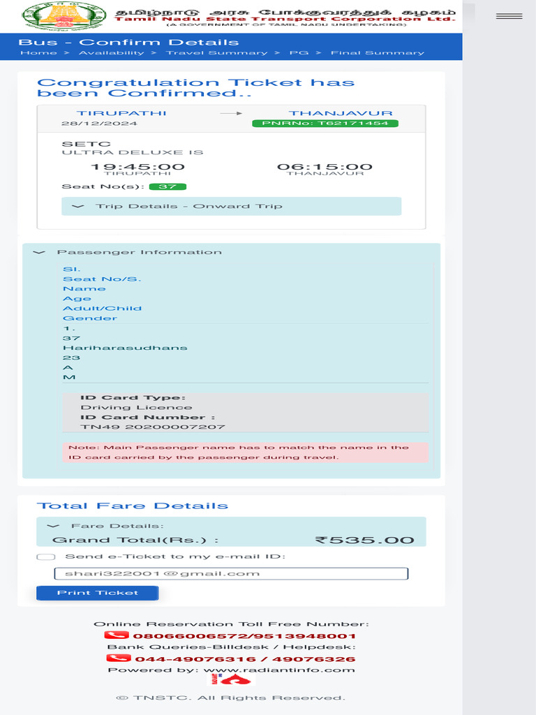 Tamil Nadu State Transport Corporation TNSTC | PDF