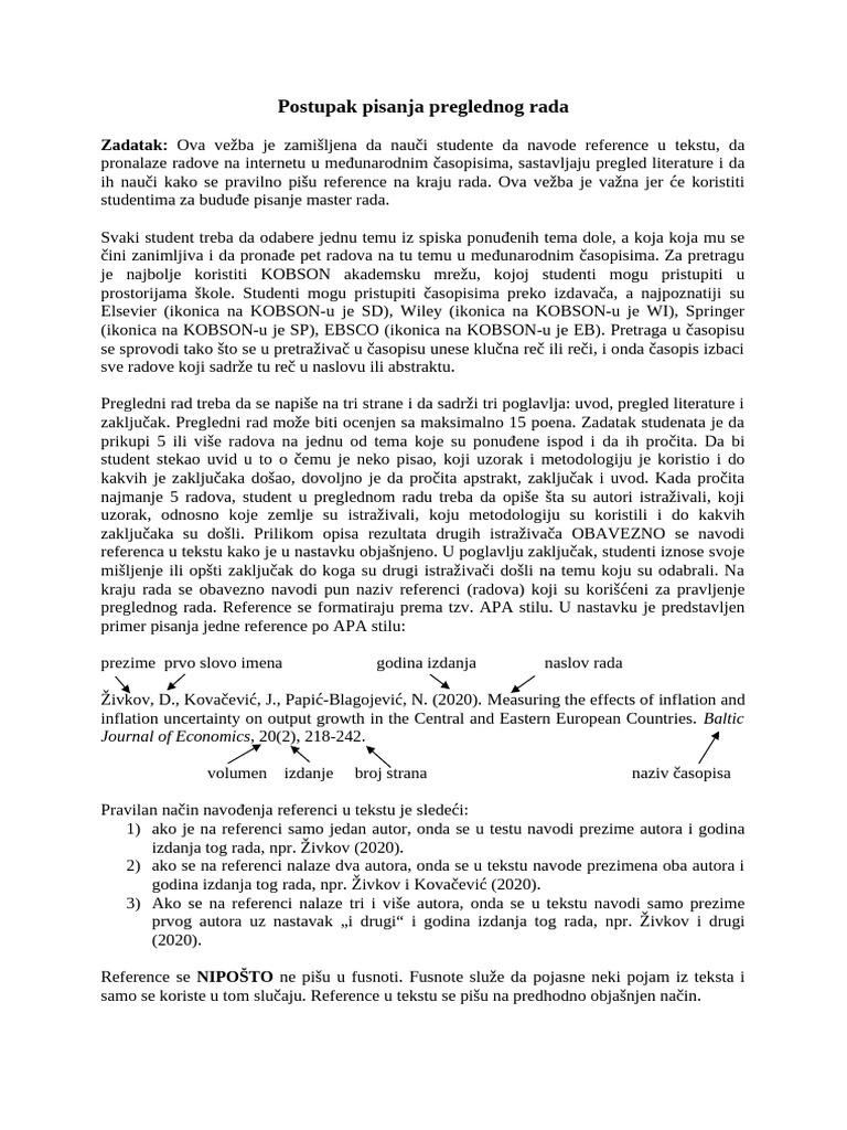 Uputstvo Za Pisanje Preglednog Rada | PDF