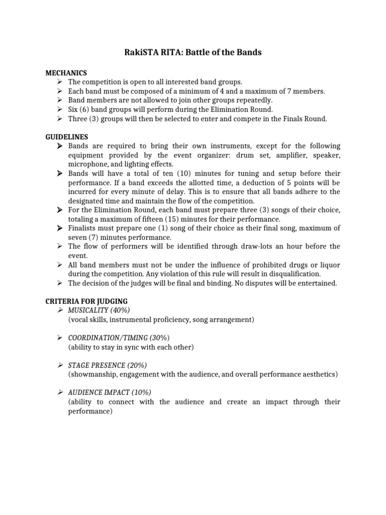 RakiSTA RITA Battle of the Bands Rules | PDF