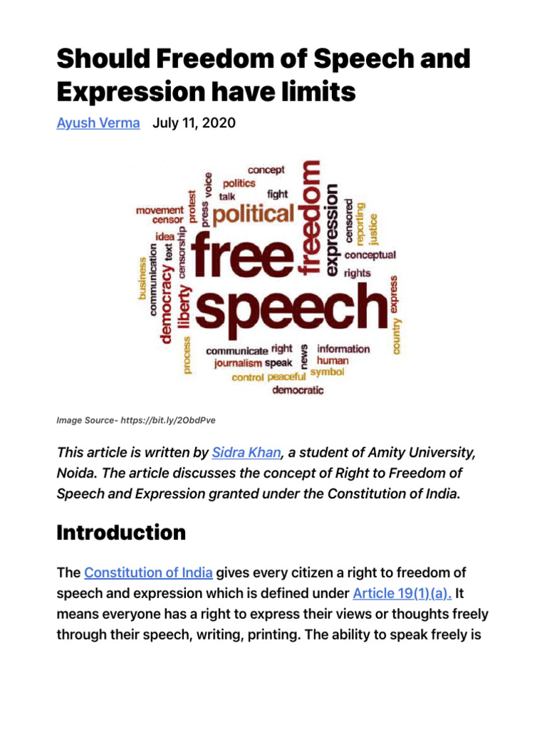 Should Freedom of Speech and Expression Have Limits - Ipleaders | PDF ...
