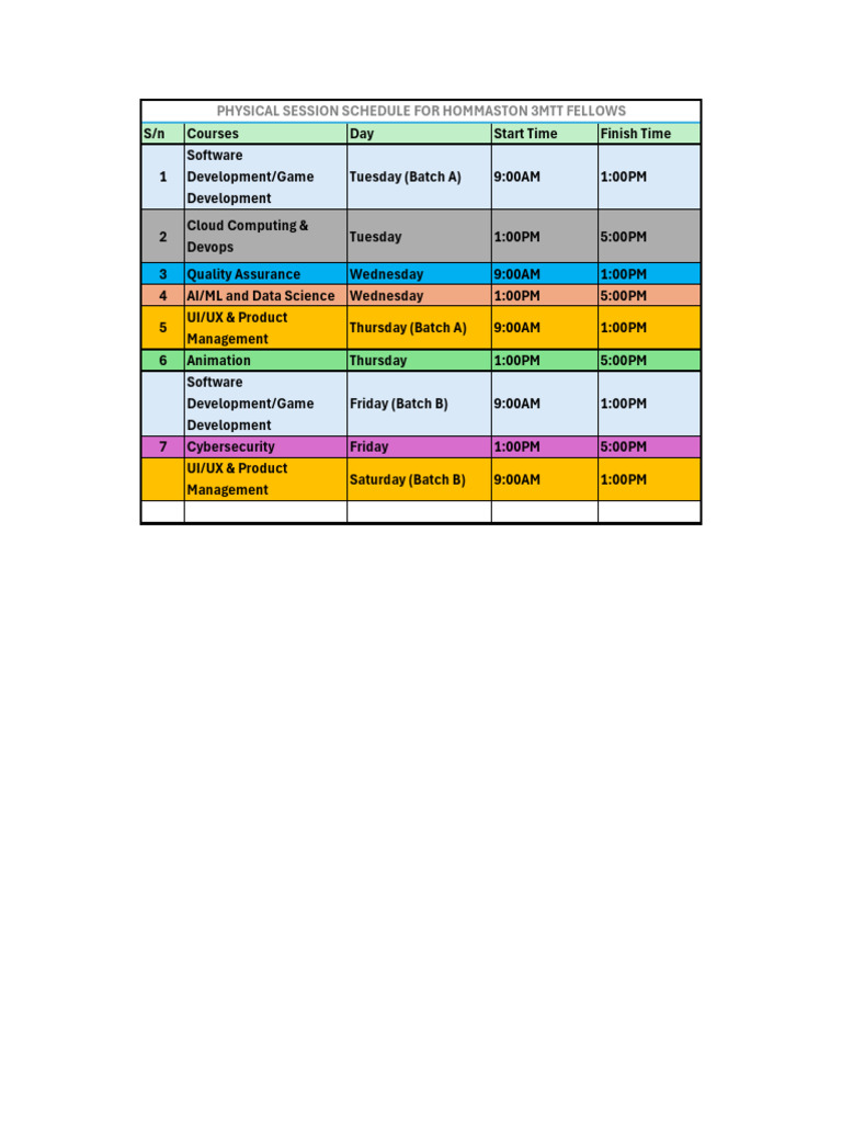 Hommaston 3MTT Course Schedule | PDF