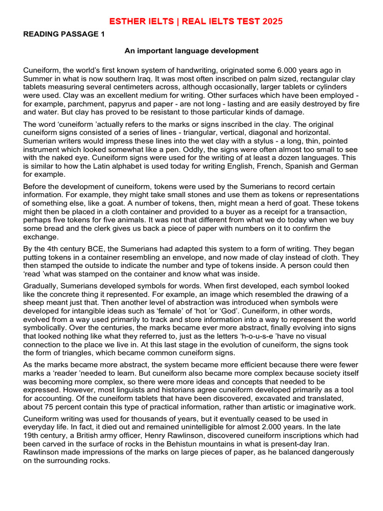 IELTS READING PART 1: An Important Language Development | PDF ...