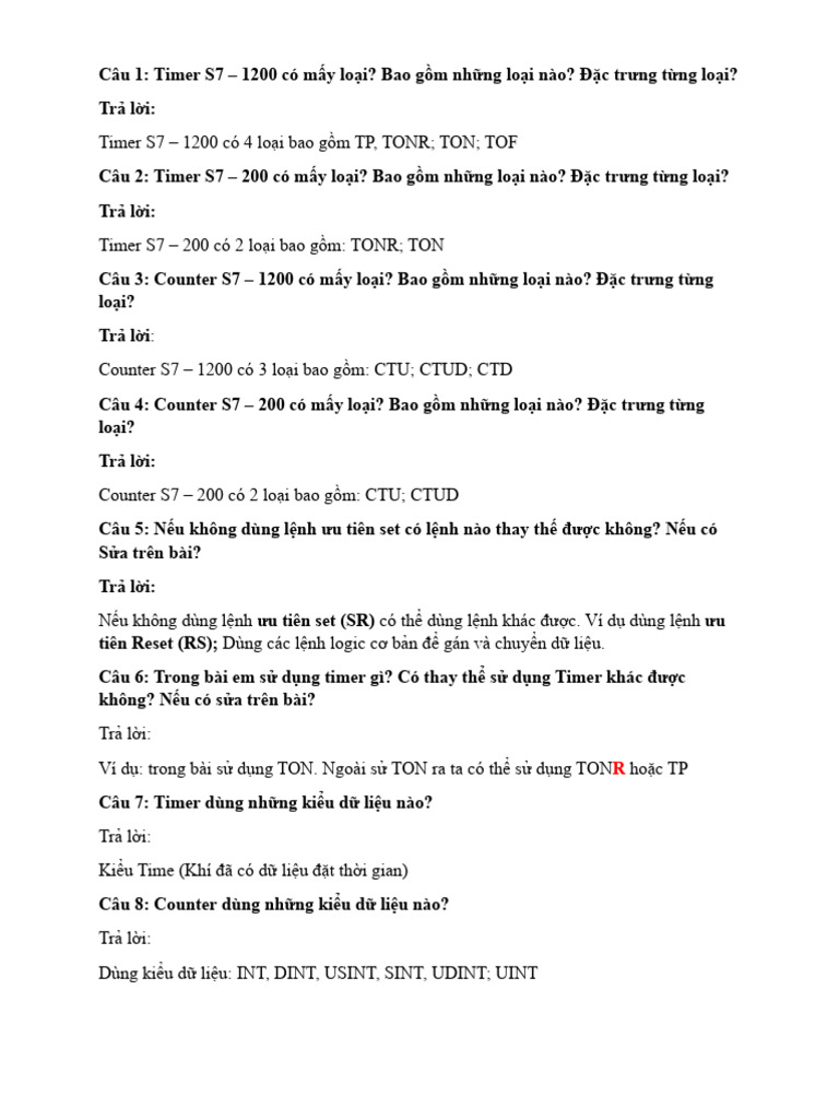 CÂU HỎI THI PLC | PDF