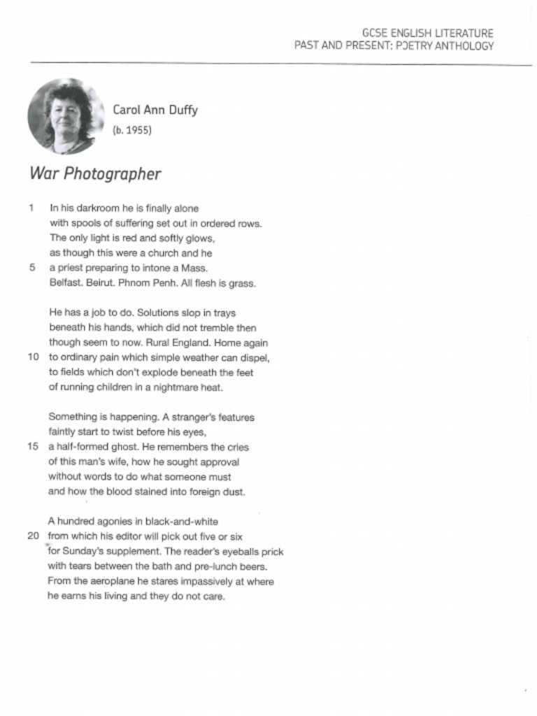 War Photographer by Carol Ann Duffy | PDF