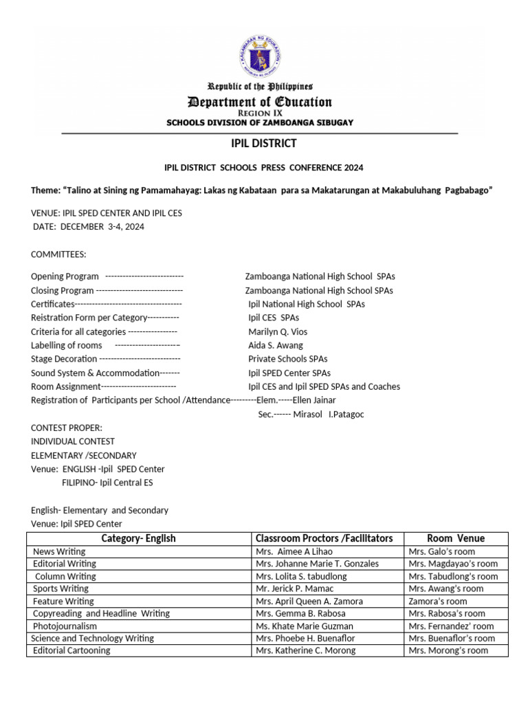 Ipil District Schools Press Conference 2024 | PDF