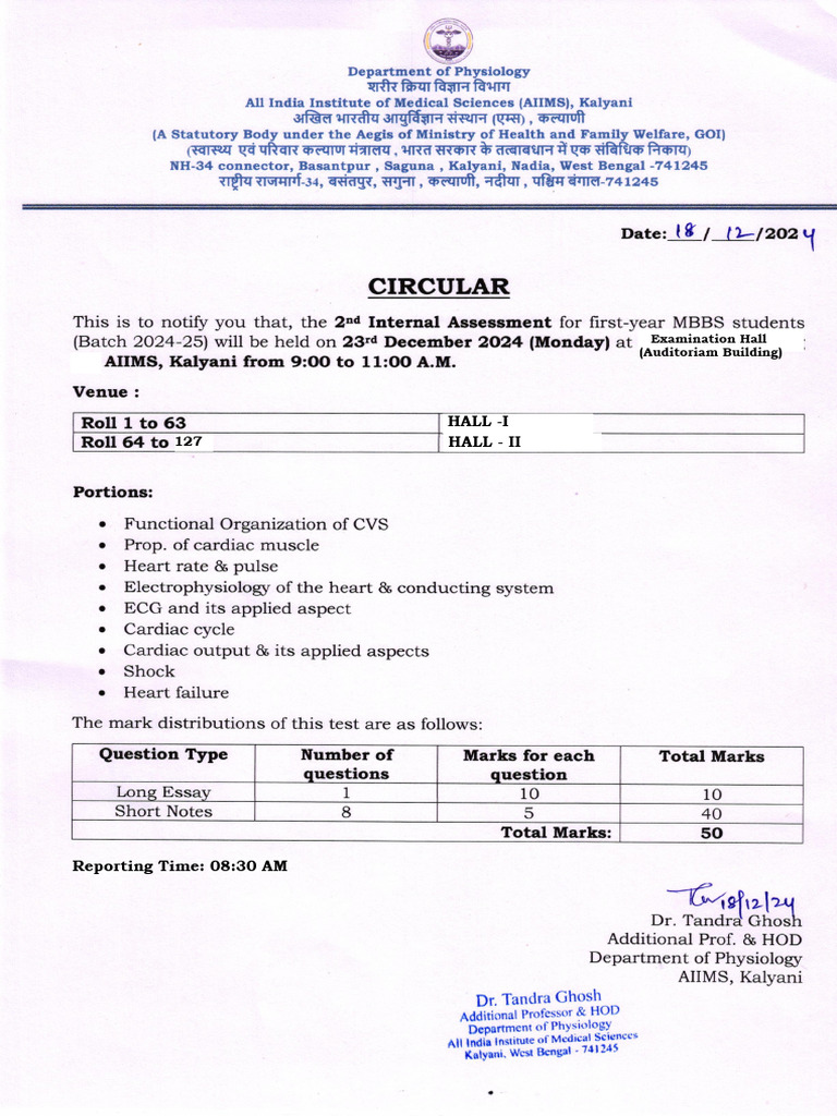 2nd IA Circular Student | PDF | Cardiovascular Physiology | Circulatory ...