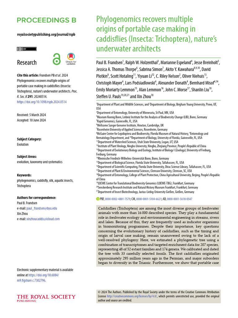 Frandsen Et Al 2024 Phylogenomics Recovers Multiple Origins of Portable Case Making in ...