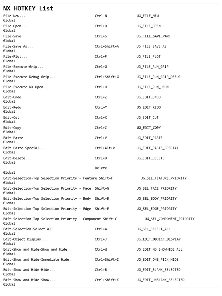 NX HOTKEY List | PDF | Graph Theory | Mathematical Relations