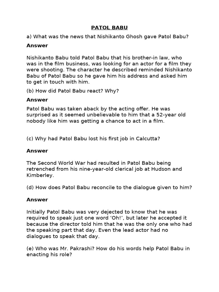 Gulmohar Grade 8 PATOL BABU Q & A | PDF